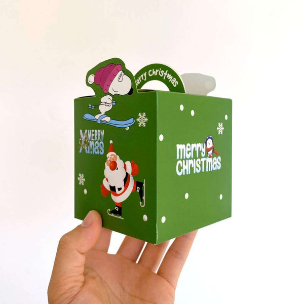 Green Merry Christmas Santa Ice Skating Treat Boxes 5pk