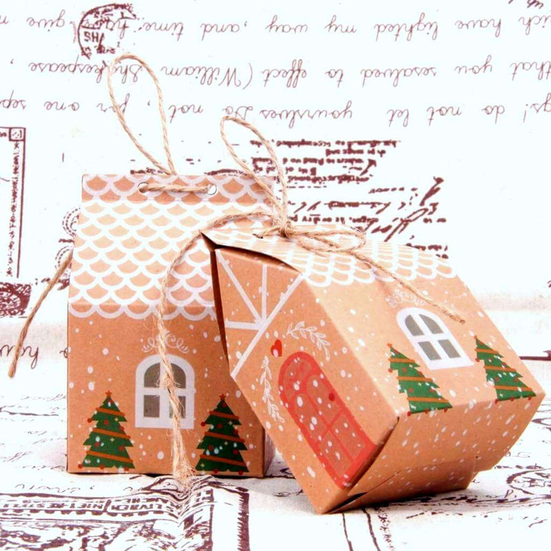 Kraft Paper Christmas House Treat Box 5pk | Party Supplies