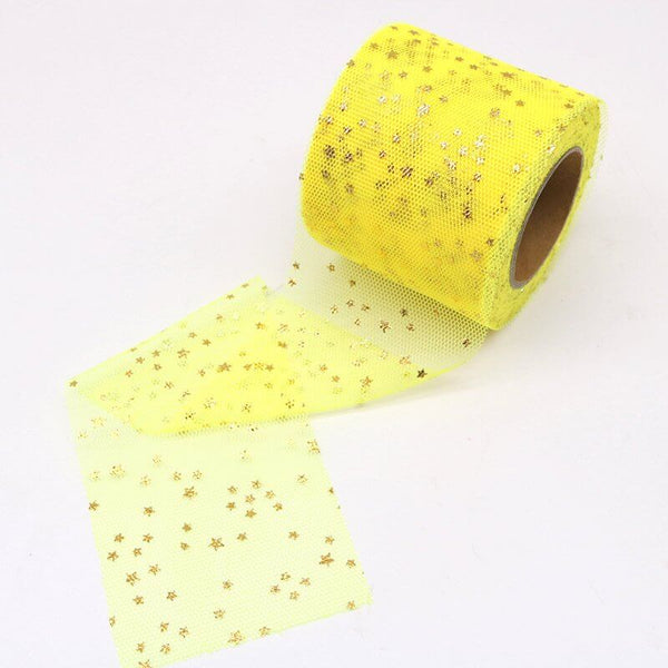 6cm x 25 yards Gold Star Dark Yellow Mesh Ribbon Roll