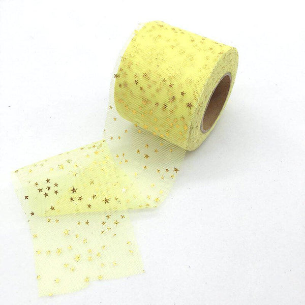 6cm x 25 yards Gold Star Yellow Mesh Ribbon Roll