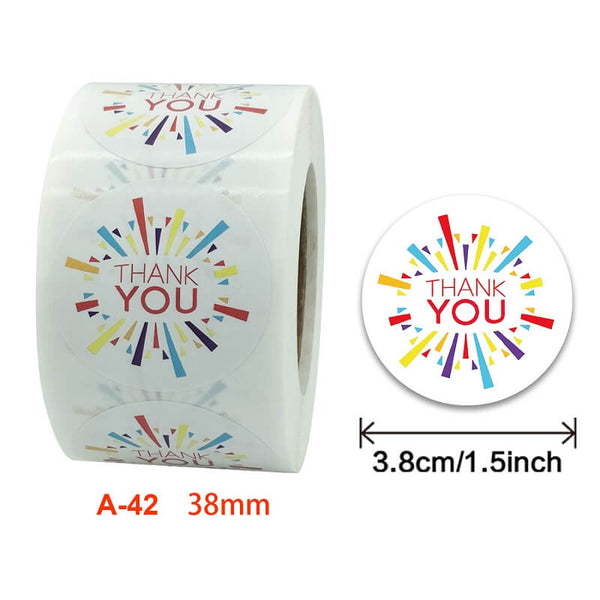3.8cm Round Colourful Thank You Sticker 50pk