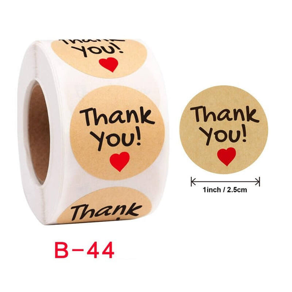 2.5cm Round Kraft Paper Thank You Red Heart Stickers