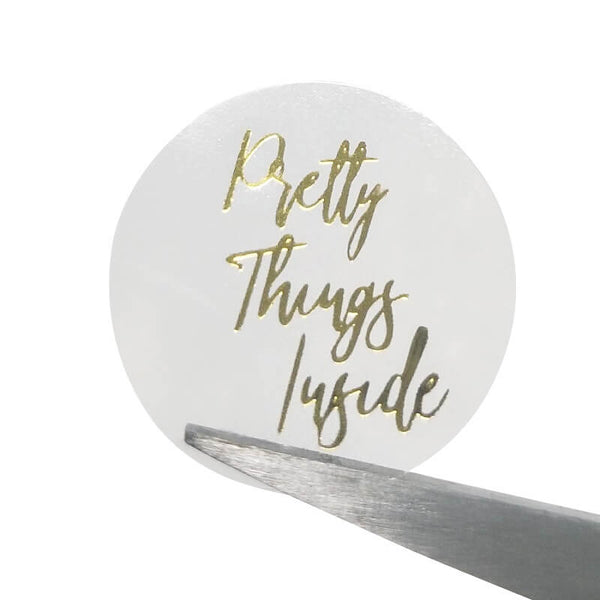 2.5cm Round Transparent Pretty Things Inside Gold Print Vinyl Sticker 50pk