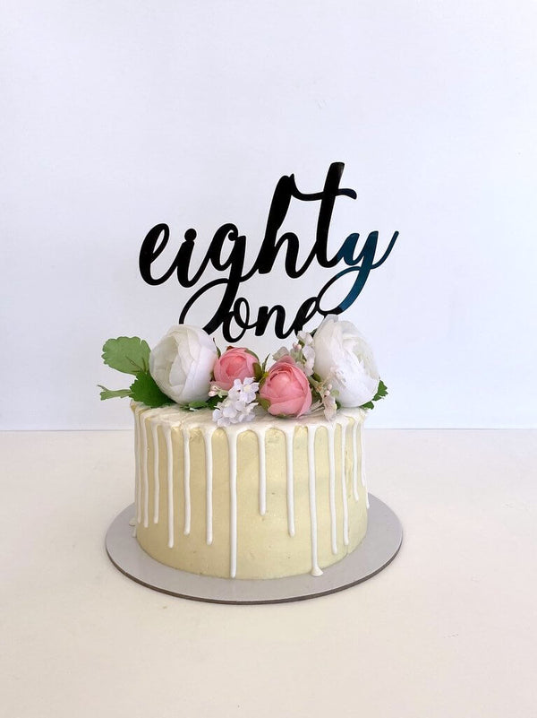 Acrylic Black 'eighty one' Script Birthday Cake Topper