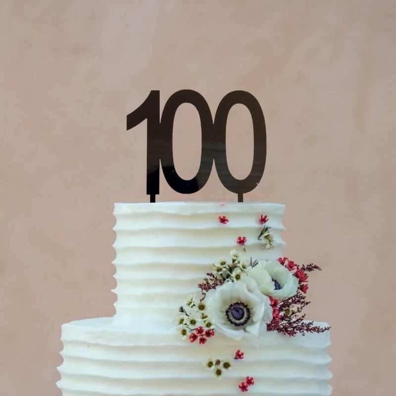 Acrylic Black Number 100 Birthday Cake Topper