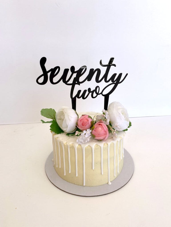 Acrylic Black 'seventy two' Script Birthday Cake Topper