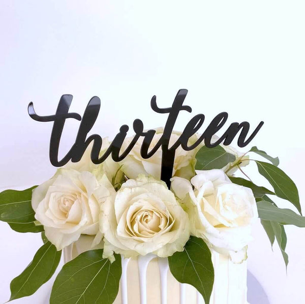 Acrylic Black 'Thirteen' Birthday Cake Topper