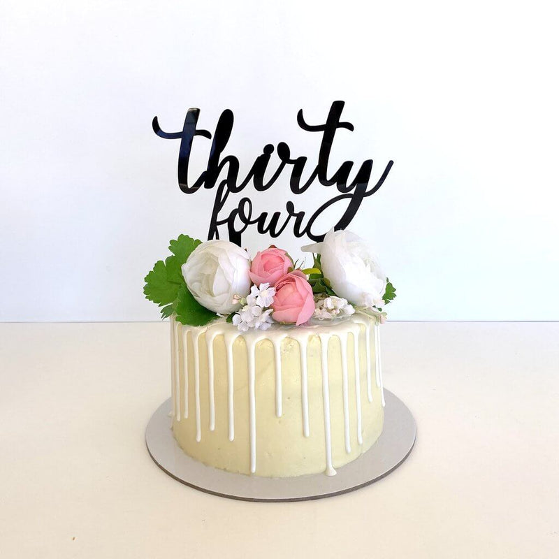 Acrylic Black 'thirty four' Script Birthday Cake Topper