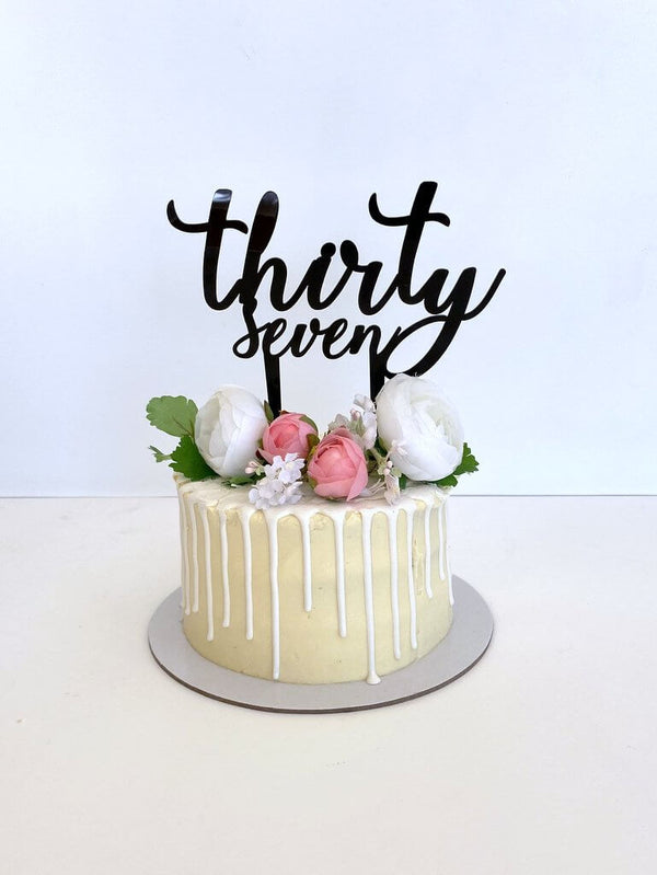 Acrylic Black 'thirty seven' Script 37th Birthday Cake Topper Decor