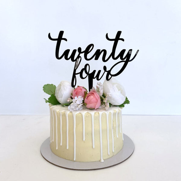 Acrylic Black 'twenty four' Script Birthday Cake Topper