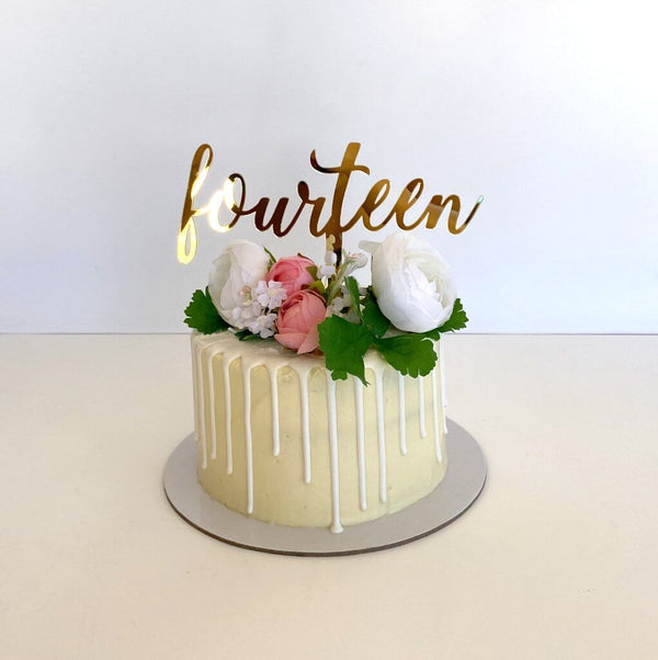 Acrylic Gold 'fourteen' Script Birthday Cake Topper