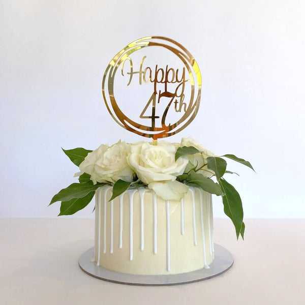Acrylic Gold Happy 47th Geometric Circle Birthday Cake Topper Online