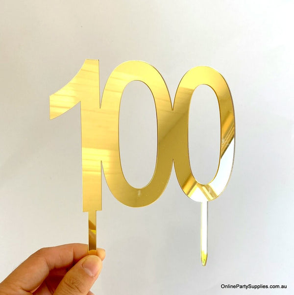 Acrylic Gold Mirror Number 100 Birthday Cake Topper