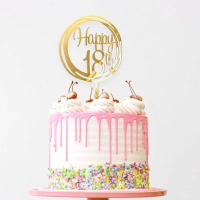 Gold Mirror Geometric Circle Happy 18th Cake Topper