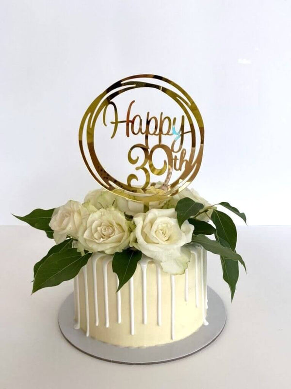 Acrylic Gold Geometric 'Happy 39th' Cake Topper
