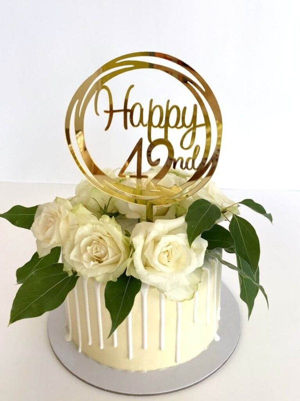 Acrylic Gold Geometric Circle 'Happy 42nd' Birthday Cake Topper