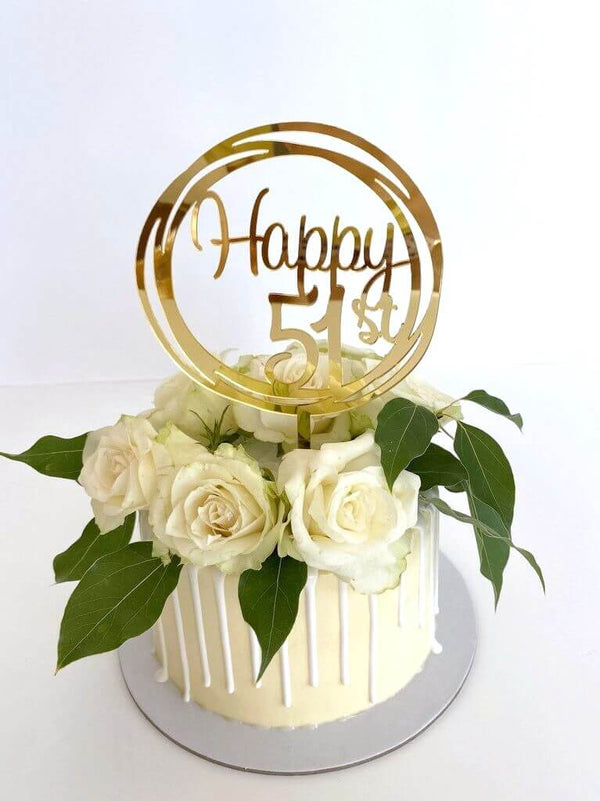 Acrylic Gold Geometric 'Happy 51st' Cake Topper