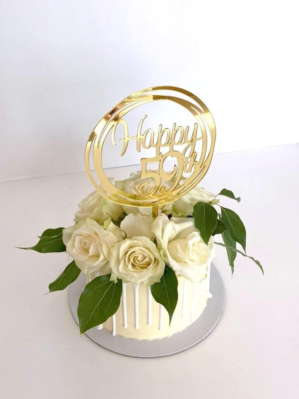 Acrylic Gold Geometric 'Happy 59th' Cake Topper