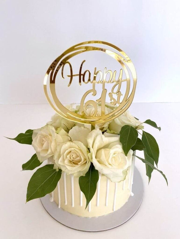 Acrylic Gold Geometric Circle 'Happy 61st' Birthday Cake Topper Online