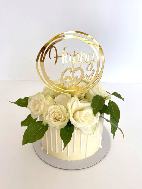 Acrylic Gold Geometric 'Happy 62nd' Cake Topper