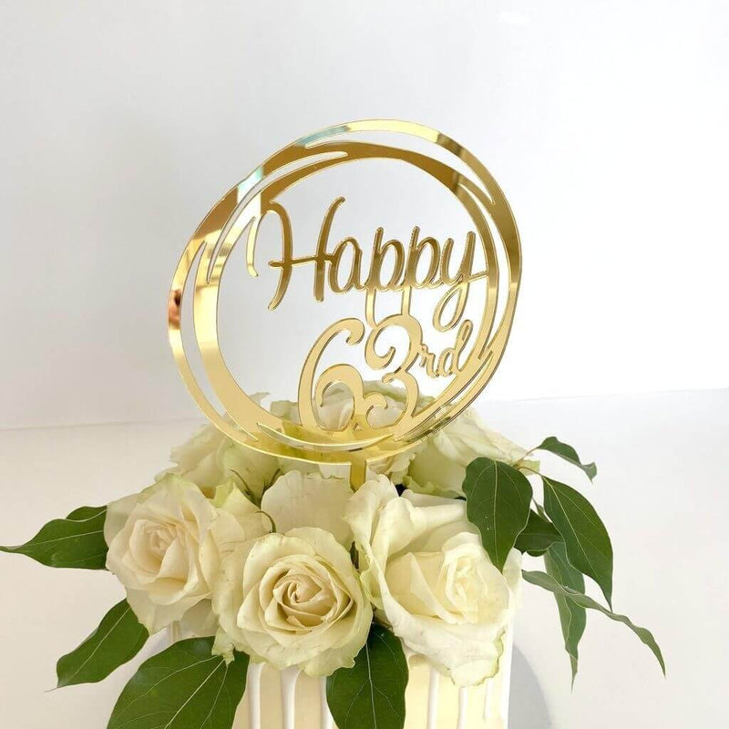 Acrylic Gold Geometric 'Happy 63rd' Cake Topper