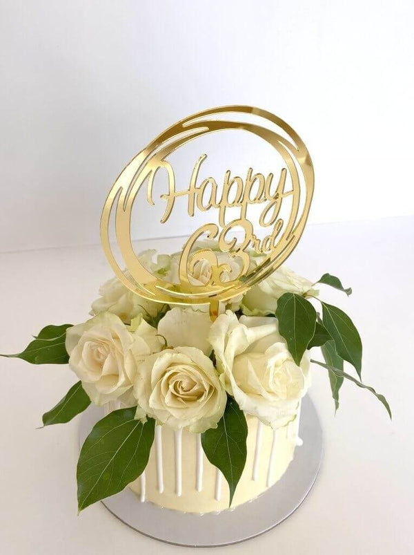 Gold Geometric Circle 'Happy 63rd' Birthday Cake Topper