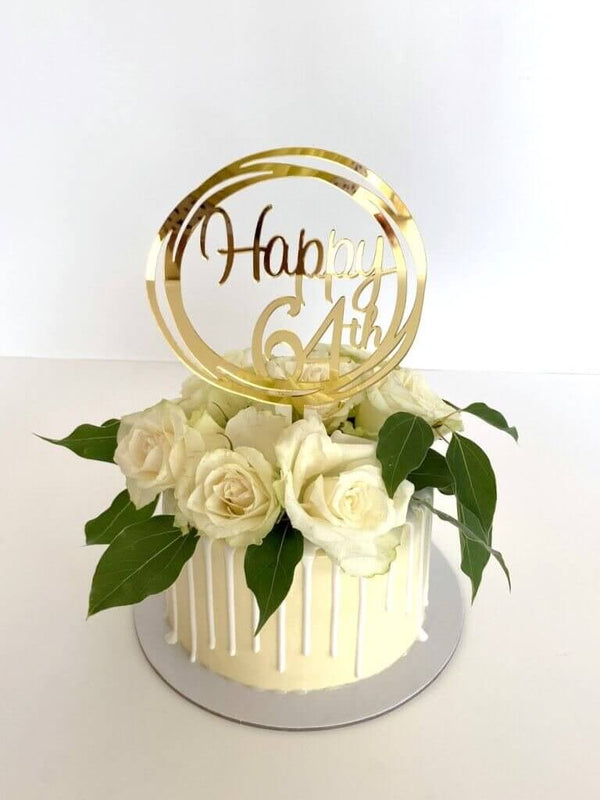 Acrylic Gold Geometric 'Happy 64th' Cake Topper