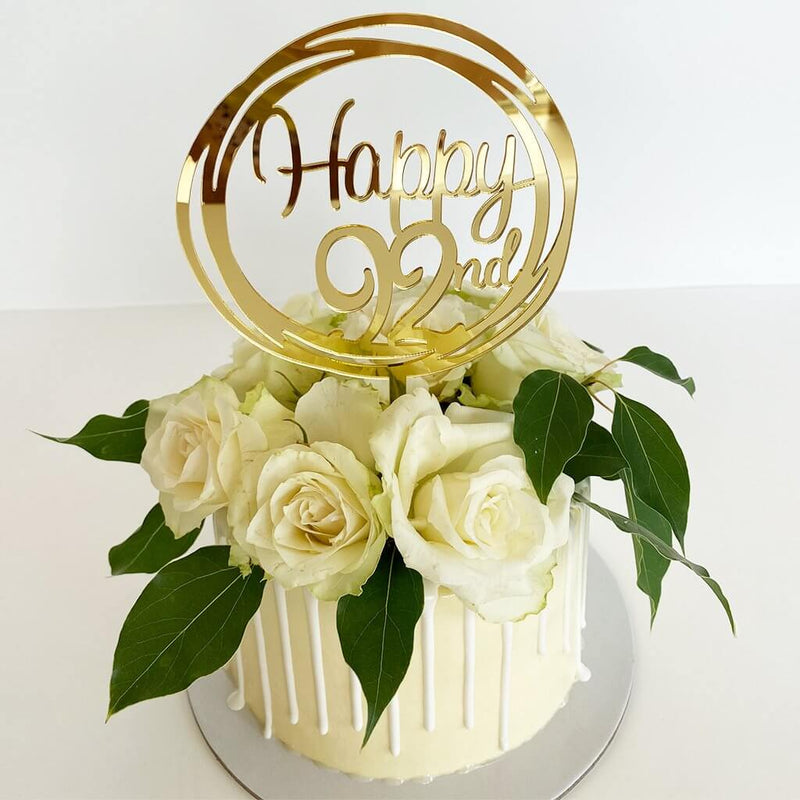 Gold Mirror Happy 92nd Geometric Circle Cake Topper