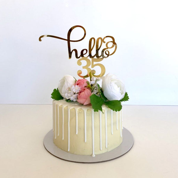 Acrylic Gold Hello 35 Birthday Cake Topper
