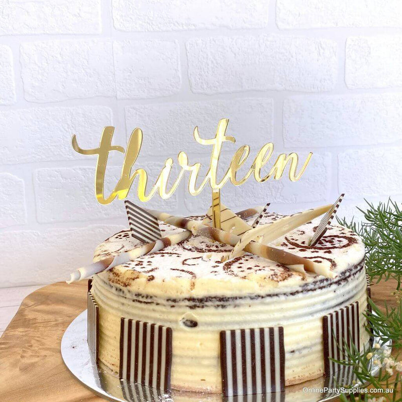 Acrylic Gold Mirror 'Thirteen' 13th Milestone Birthday Cake Topper