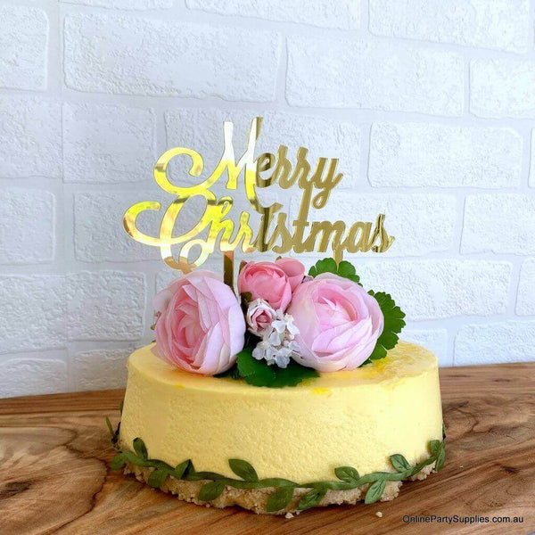 Gold Mirror Acrylic Merry Christmas Cake Topper