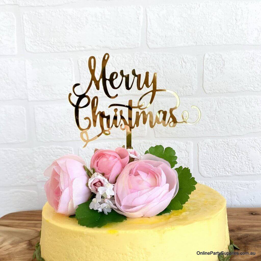 Acrylic Gold 'Merry Christmas' Cake Topper