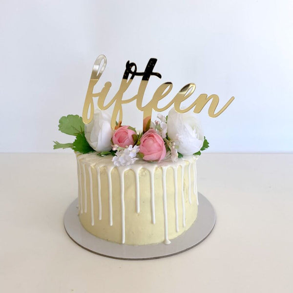 Acrylic Gold 'fifteen' Birthay Cake Topper