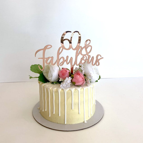 Acrylic Rose Gold '60 & Fabulous' Milestone 60th Birthday Cake Topper
