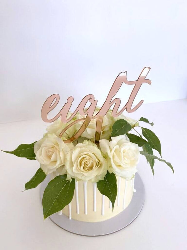 Acrylic Rose Gold 'Eight' 8th Script Cake Topper