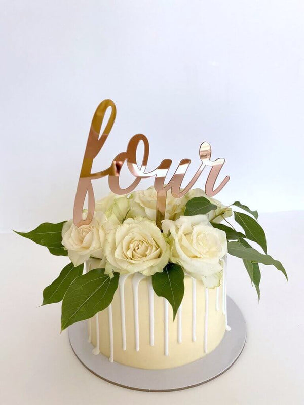 Acrylic Rose Gold 'Four' 4th Birthday Cake Topper