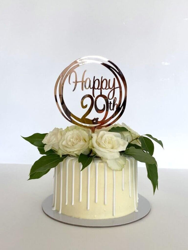 Acrylic Rose Gold 'Happy 29th' Geometric Loop Modern Cake Topper