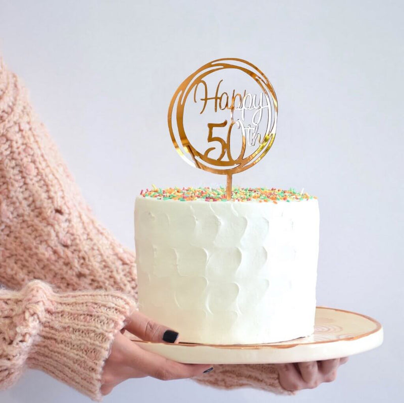 Rose Gold Mirror Happy 50th Birthday Cake Topper