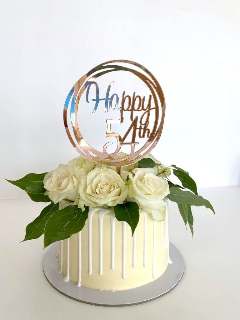 Acrylic Rose Gold Geometric 'Happy 54th' Cake Topper