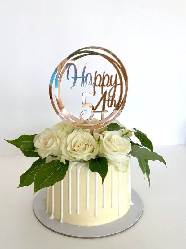 Acrylic Rose Gold Geometric 'Happy 54th' Cake Topper