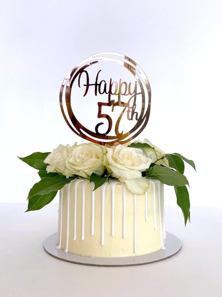 Acrylic Rose Gold Geometric 'Happy 57th' Cake Topper