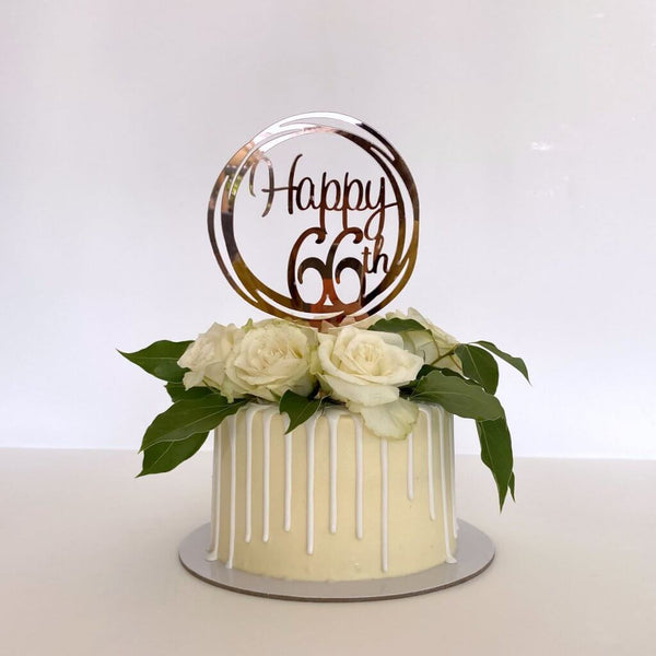Acrylic Rose Gold Geometric 'Happy 66th' Cake Topper