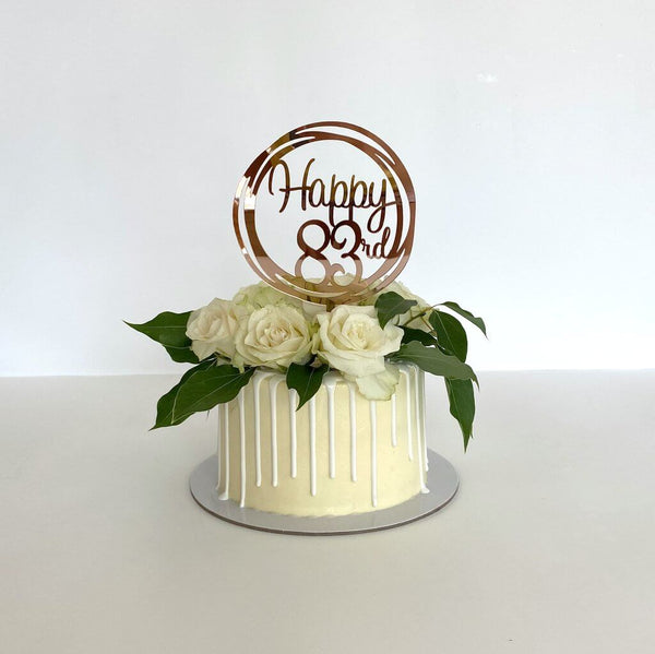 Acrylic Rose Gold Geometric 'Happy 83rd' Modern Birthday Cake Topper