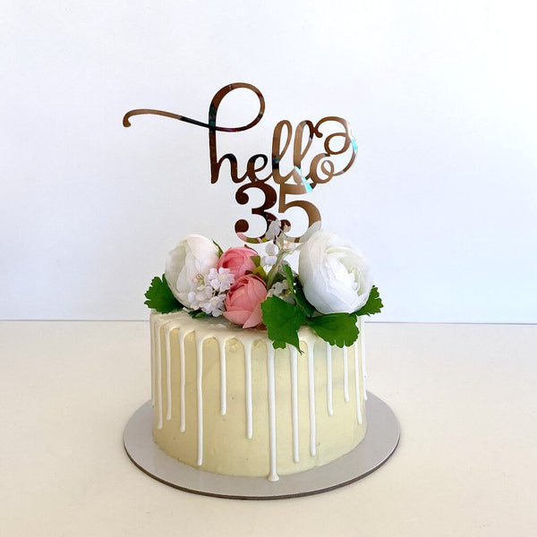 Acrylic Rose Gold 'Hello 35' Birthday Cake Topper