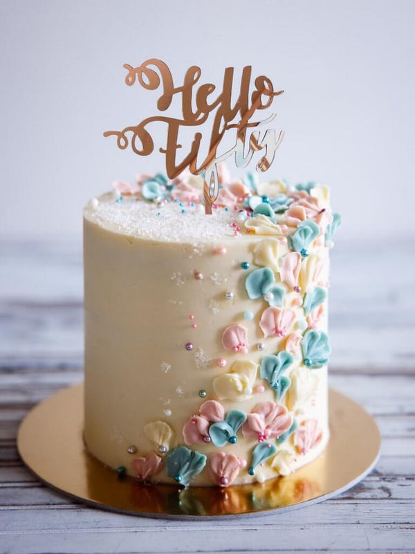 Rose Gold Mirror Hello Fifty Birthday Cake Topper