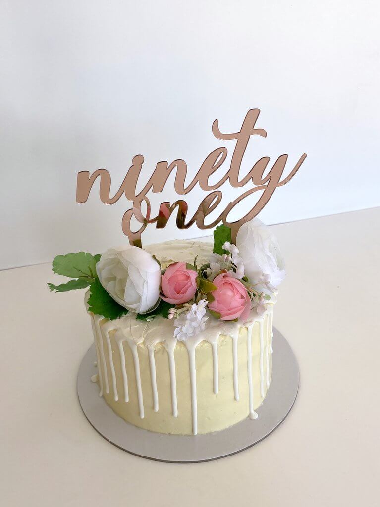 Acrylic Rose Gold 'ninety one' Cake Topper