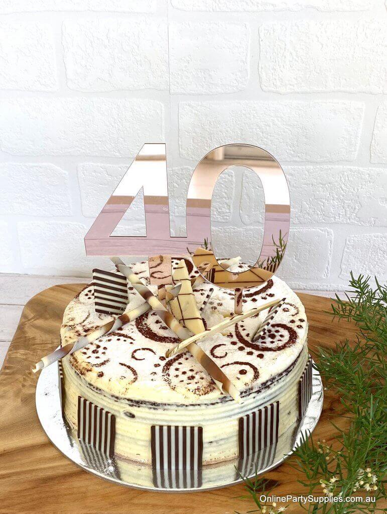Acrylic Rose Gold Mirror Number 40 Birthday Cake Topper