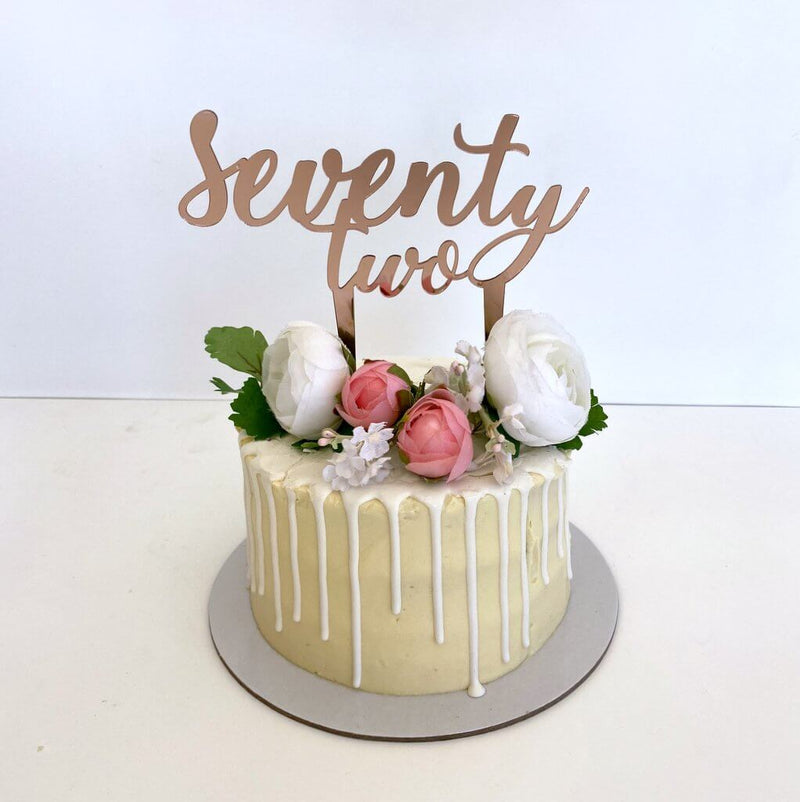 Acrylic Rose Gold 'seventy two' Cake Topper