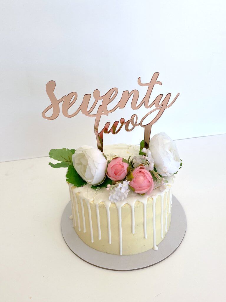 Acrylic Rose Gold 'seventy two' Cake Topper