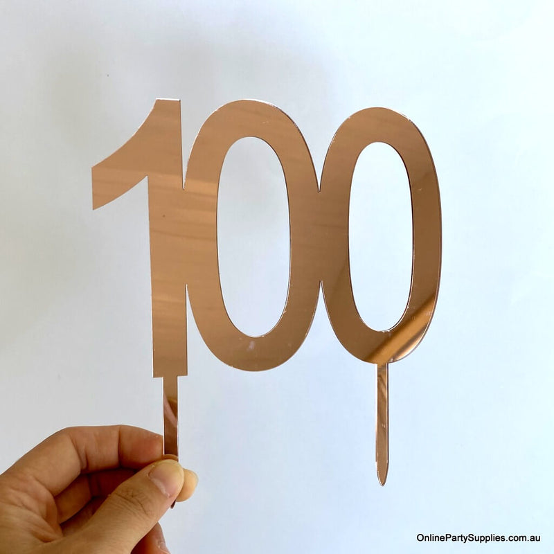 Rose Gold Mirror Number 100 Birthday Cake Topper